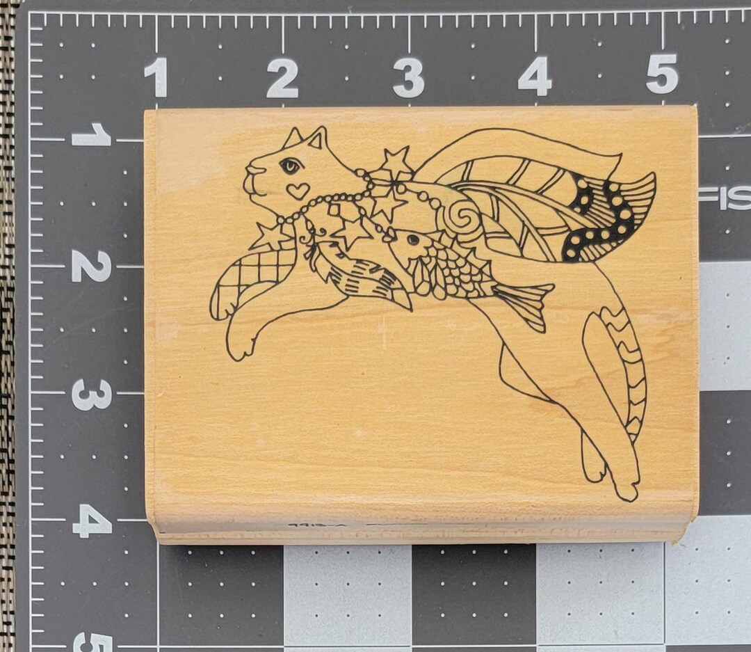 Rubber Stamp | Art | FLYING CAT | Paula Best | 9913A | Rare | Wood ...
