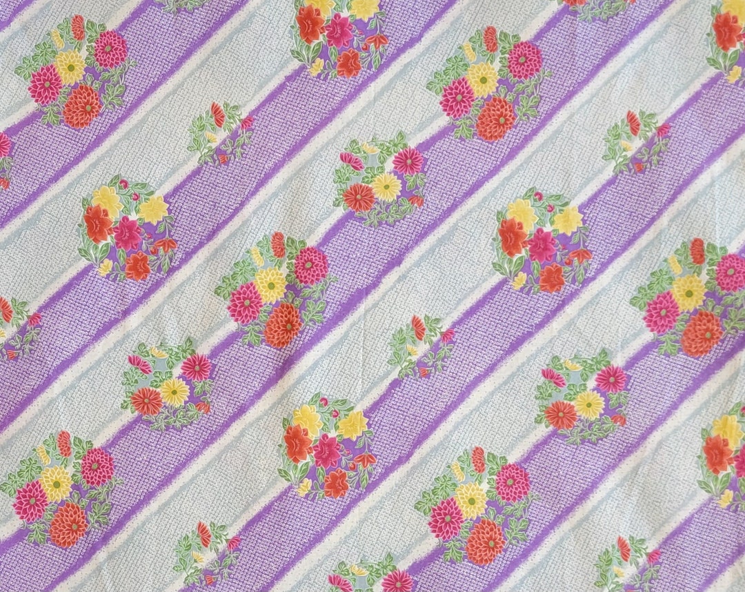 Cotton Fabric | ITAYA NAOMI | Purple Stripes | Floral | Flowers ...