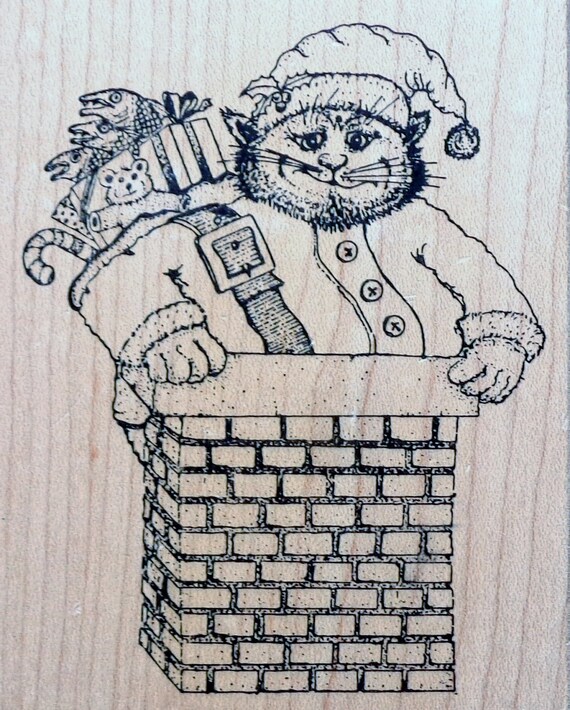 Stampa Barbara CAT As SANTA CLAUS in Chimney Rare Vintage | Etsy