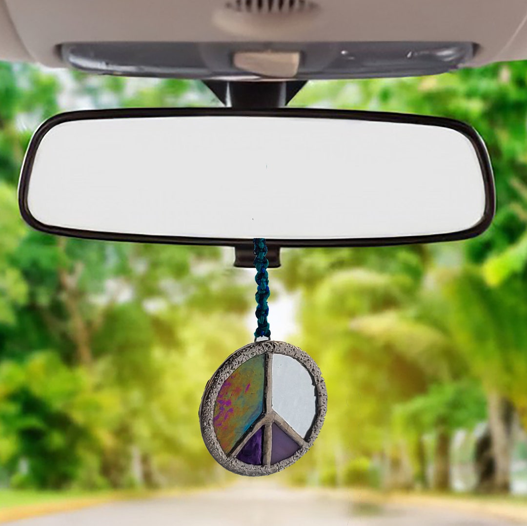 Stained Glass Peace Sign Car Charm Rear View Mirror - Etsy