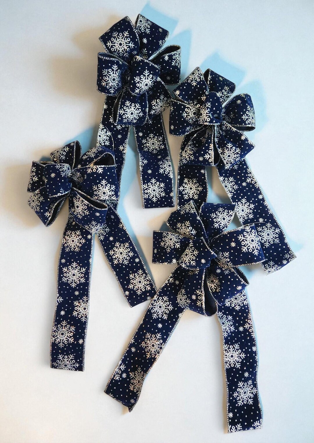 Set of 4-six Loop Holiday Bows With Center Loop in Navy Blue Velvet ...