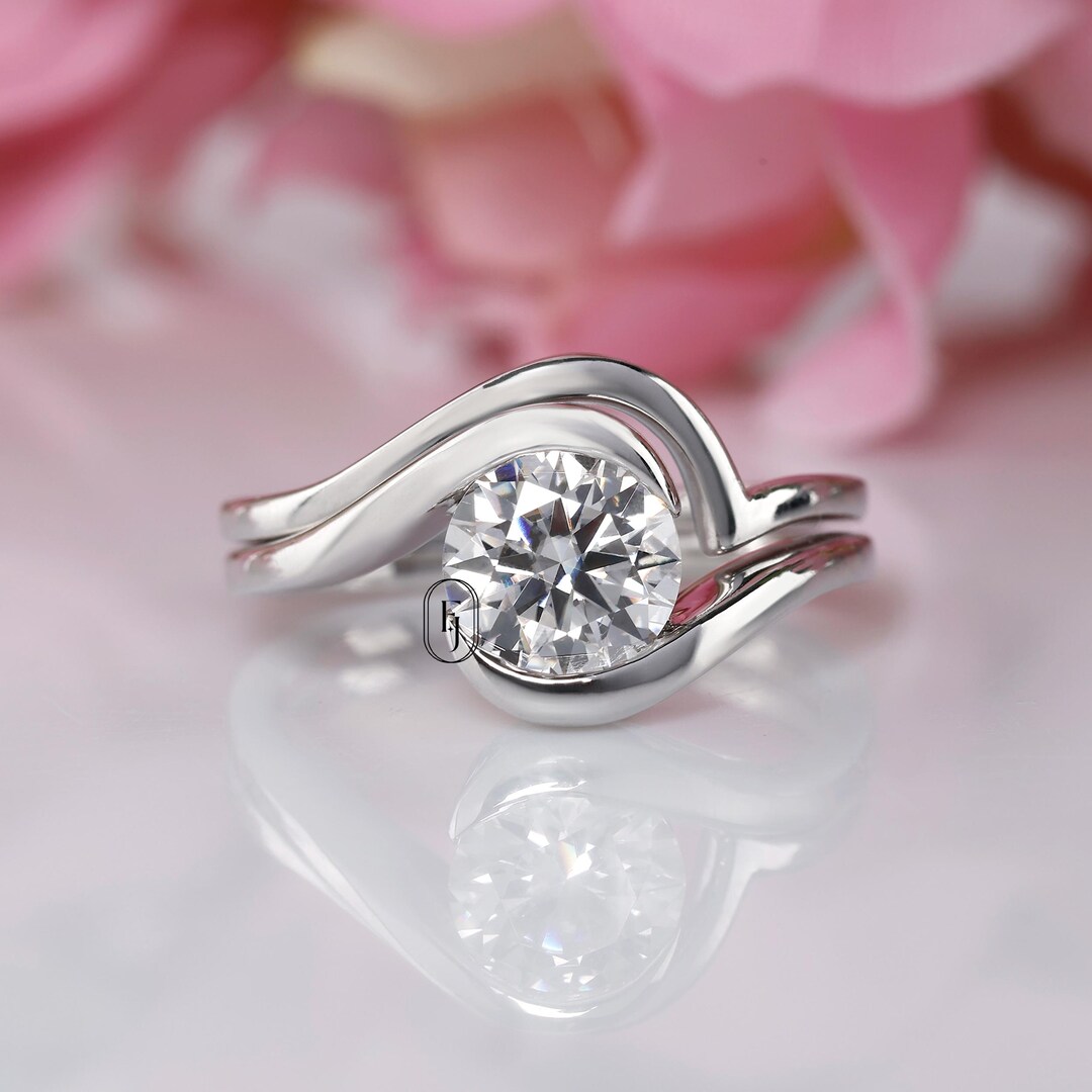 Tension Ring Set, Swirl Bypass Ring, 1 Ct Round Cut Lab Grown Wedding ...