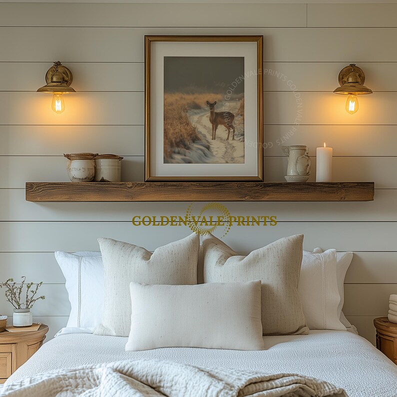 Wildlife Wall Art Warm Sika Deer Snow Path Living Room Decor Digital ...
