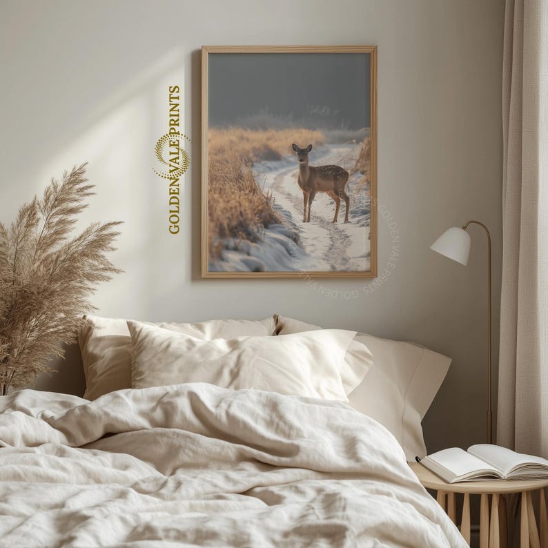 Wildlife Wall Art Warm Sika Deer Snow Path Living Room Decor Digital ...