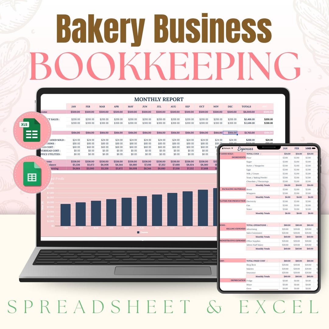Home Baker Recipe Cost Pricing Calculator Bookkeeping Spreadsheet Excel ...