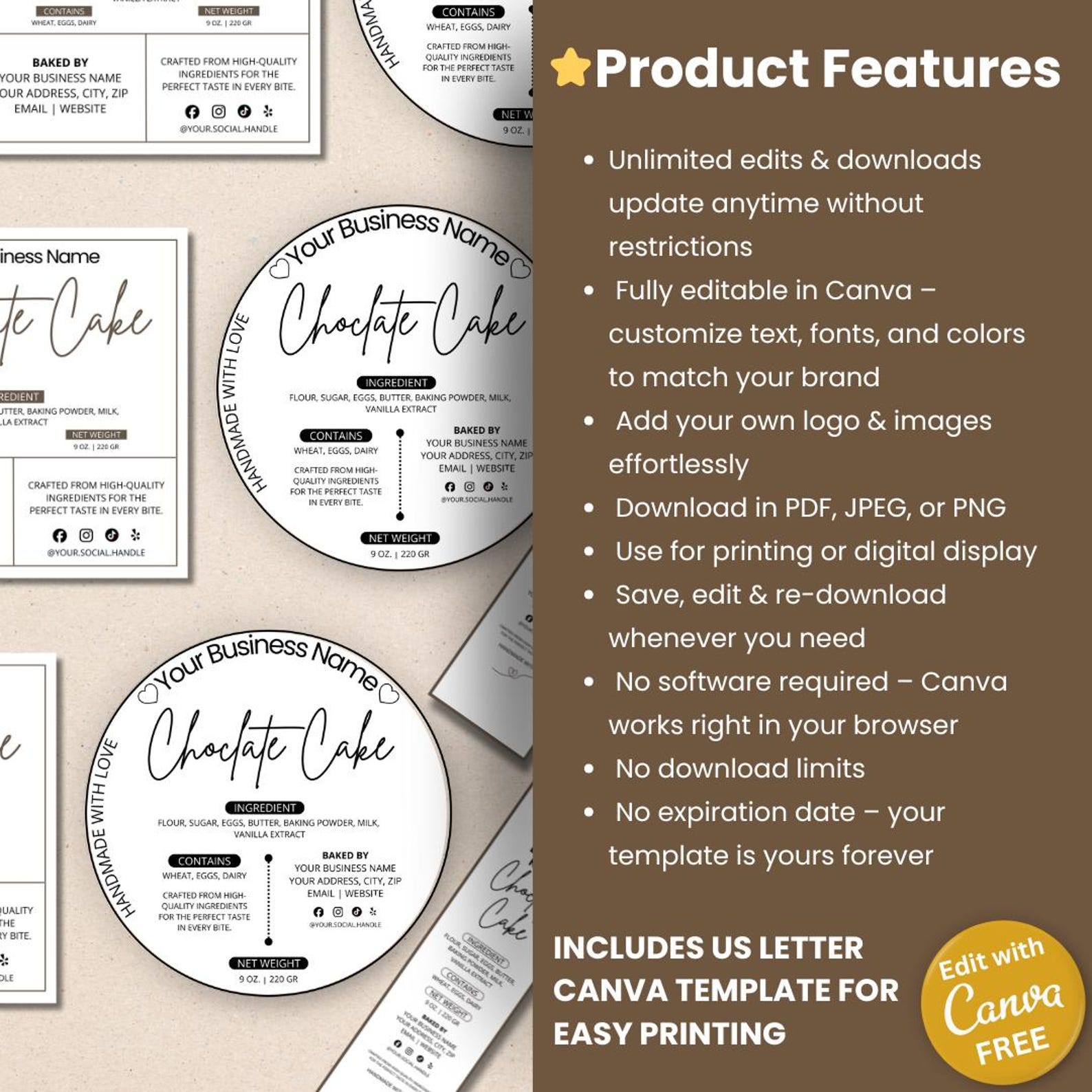 Editable Cottage Food Label, Printable Food Label, DIY Bakery ...