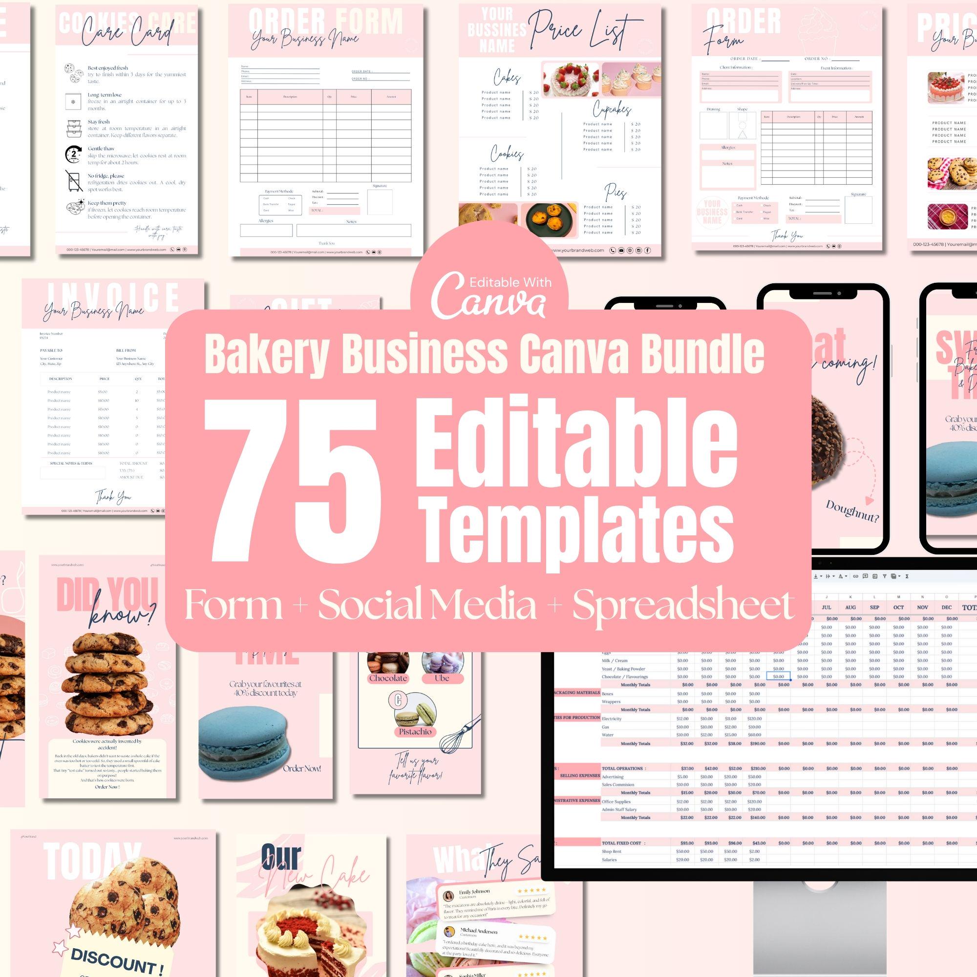 Editable Bakery Business Startup Package | Bakery Spreadsheet, Digital ...