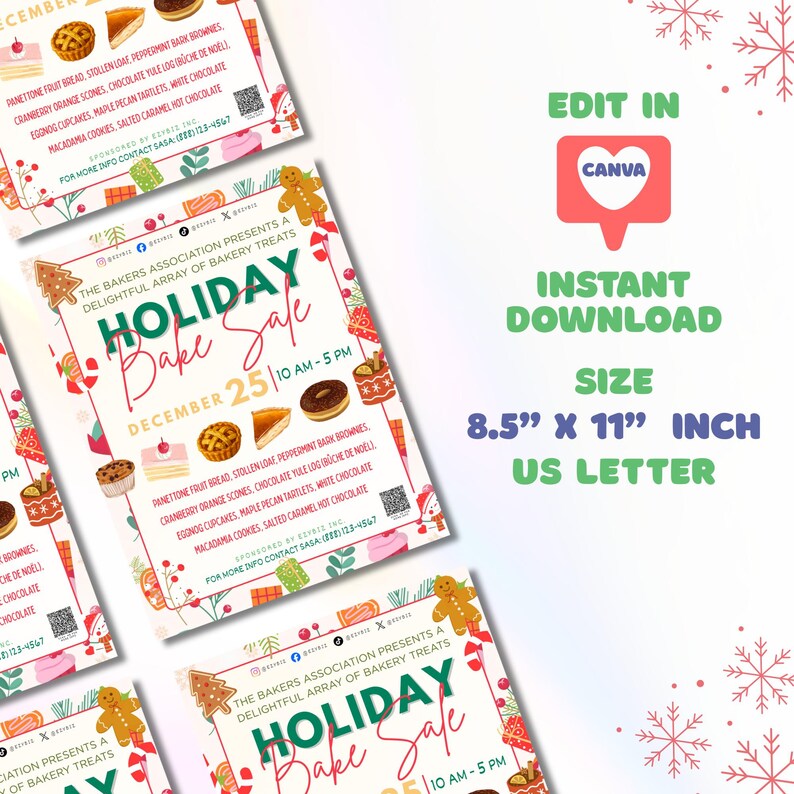 Editable Holiday Bake Sale Flyer Template | Christmas Bakery Poster ...