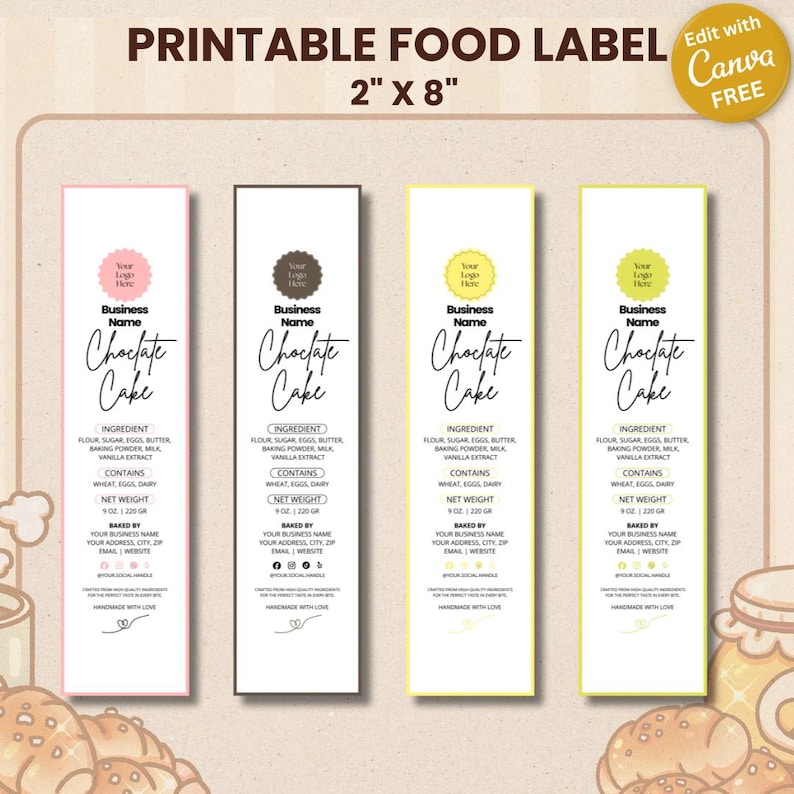 Editable Cottage Food Label, Printable Food Label, DIY Bakery ...
