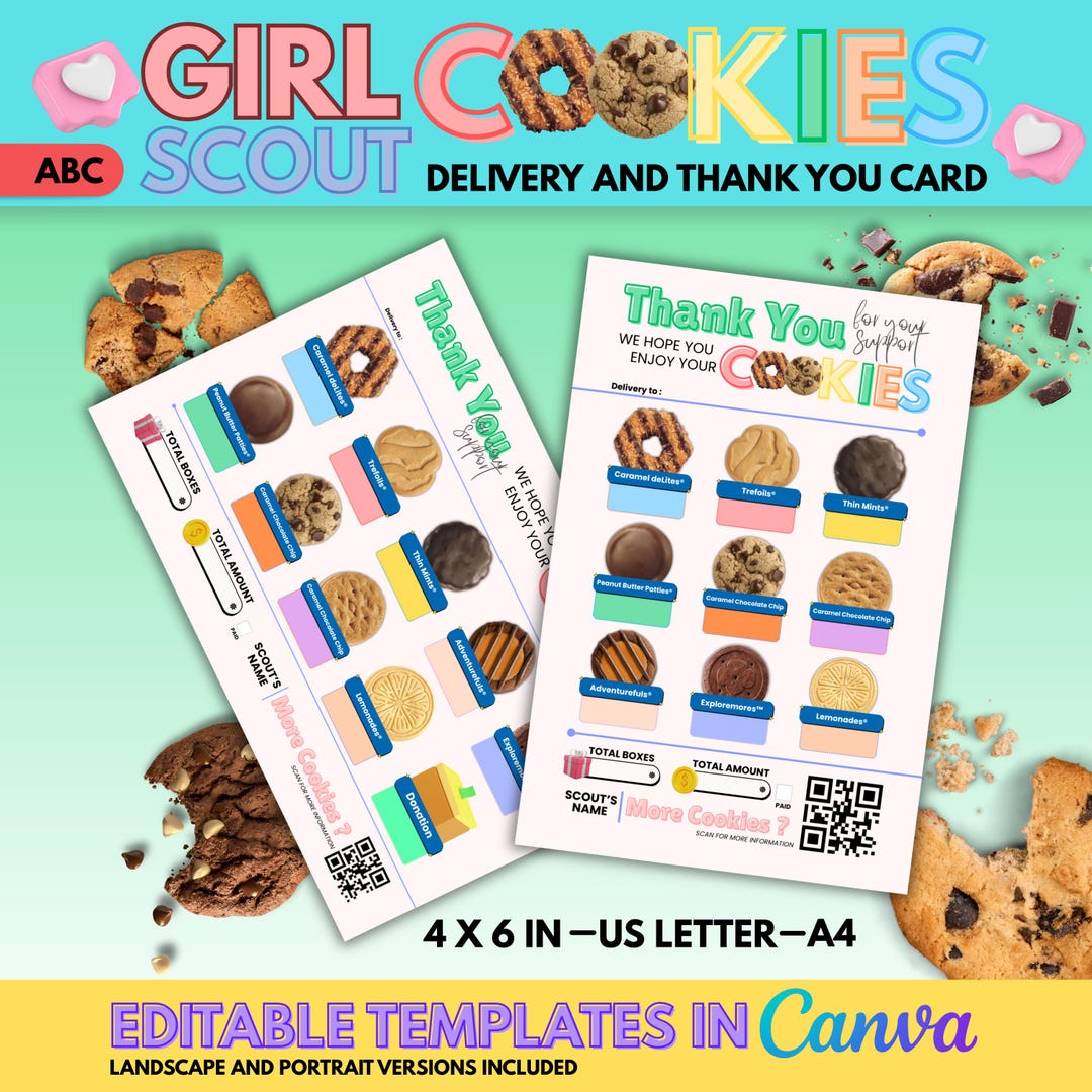 Editable Girl Scout Cookie Delivery and Thank You Card Digital Template ...