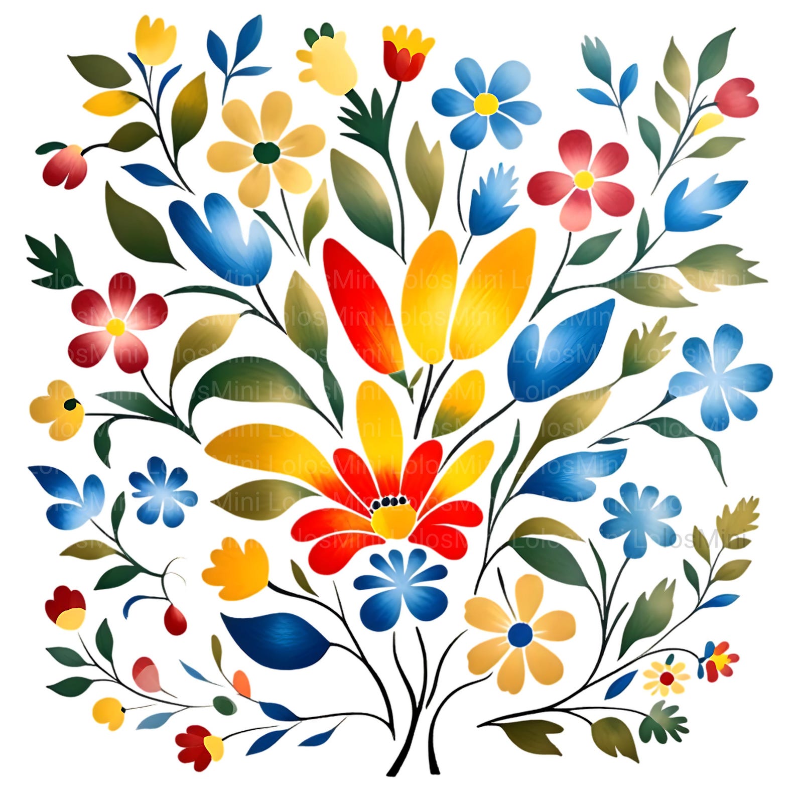 Watercolor Mexican Folk Art Flowers Clipart: Vibrant Floral Pngs ...