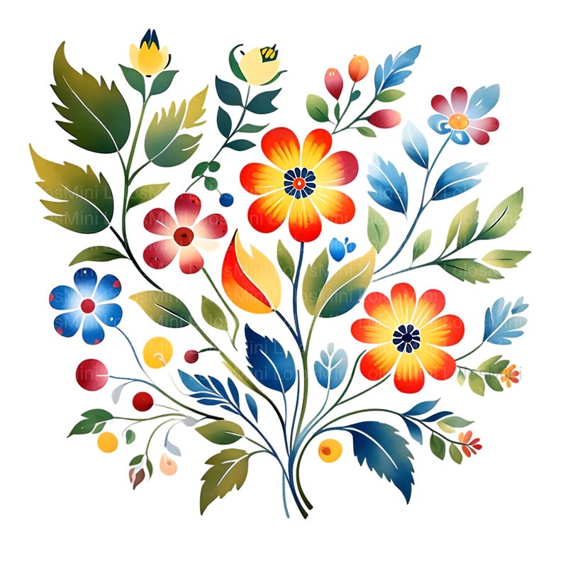 Watercolor Mexican Folk Art Flowers Clipart: Vibrant Floral Pngs ...