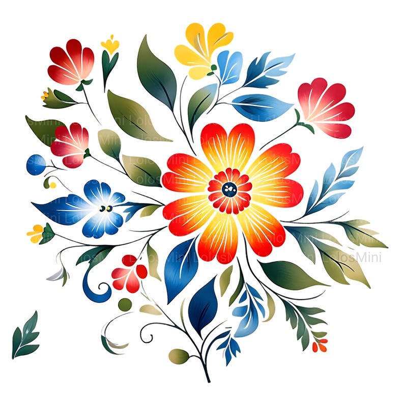 Watercolor Mexican Folk Art Flowers Clipart: Vibrant Floral Pngs ...
