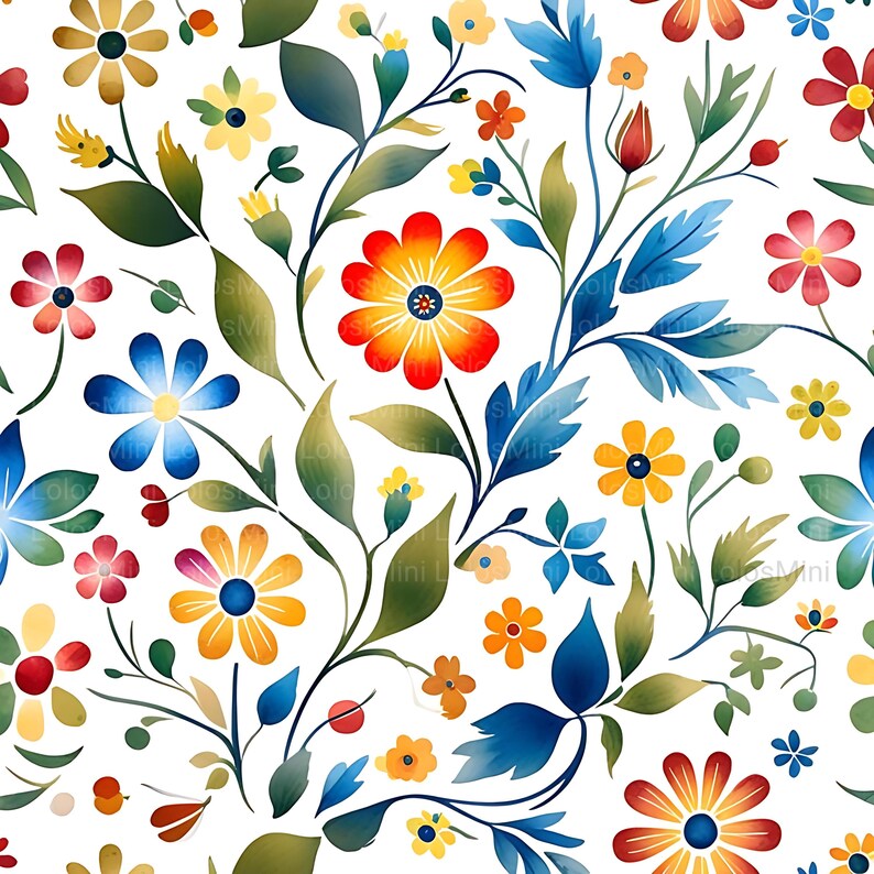 Watercolor Mexican Folk Art Flowers Clipart: Vibrant Floral Pngs ...