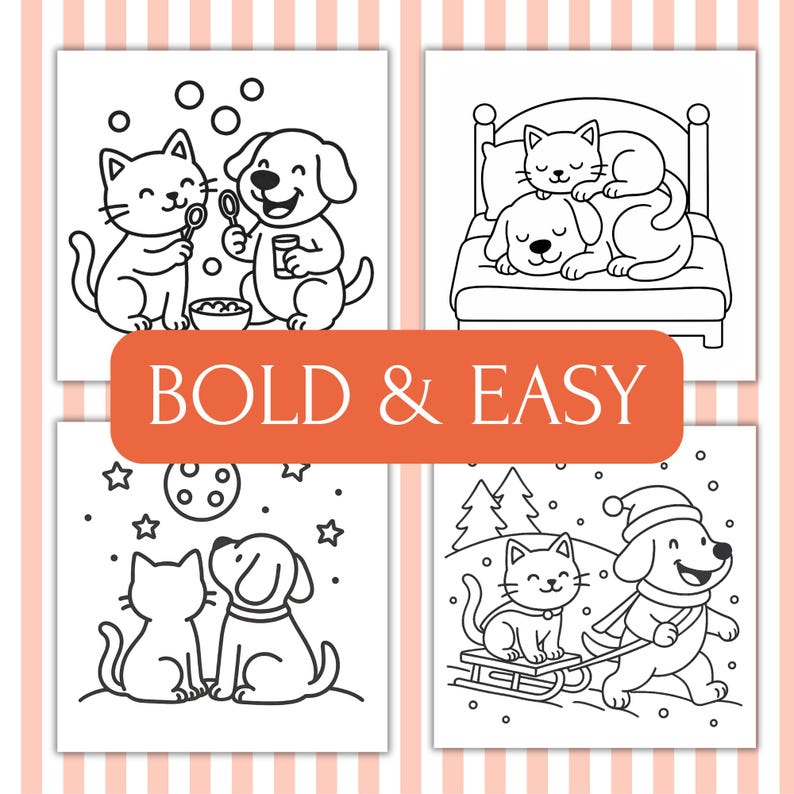Cats and Dogs Coloring Pages, Cute Pets Coloring Sheets for Kids ...