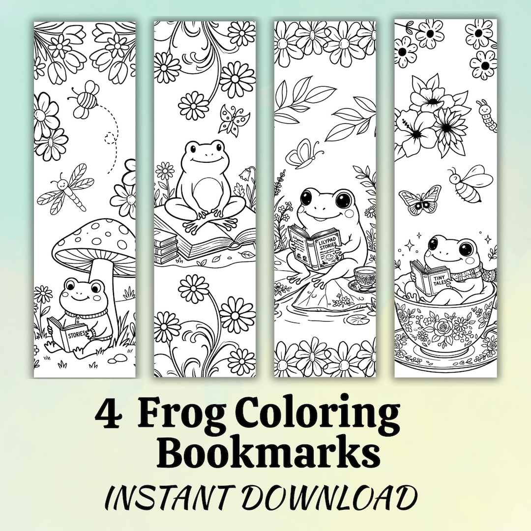 Cute Frog Bookmarks to Color, Printable Cottagecore Coloring Bookmarks ...