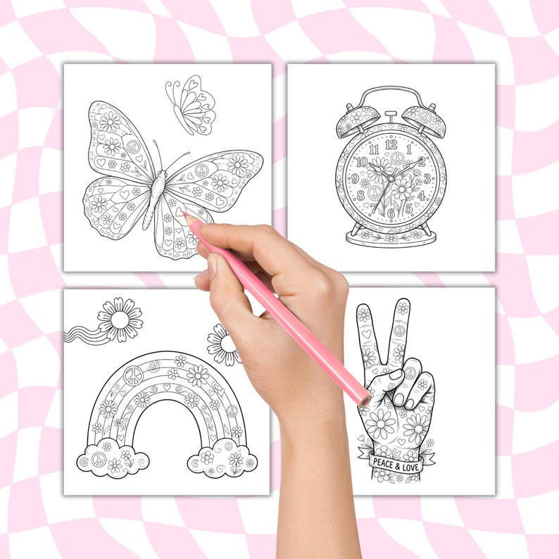 Hippie Coloring Pages, Groovy Coloring Book, Retro 60s 70s Aesthetic ...
