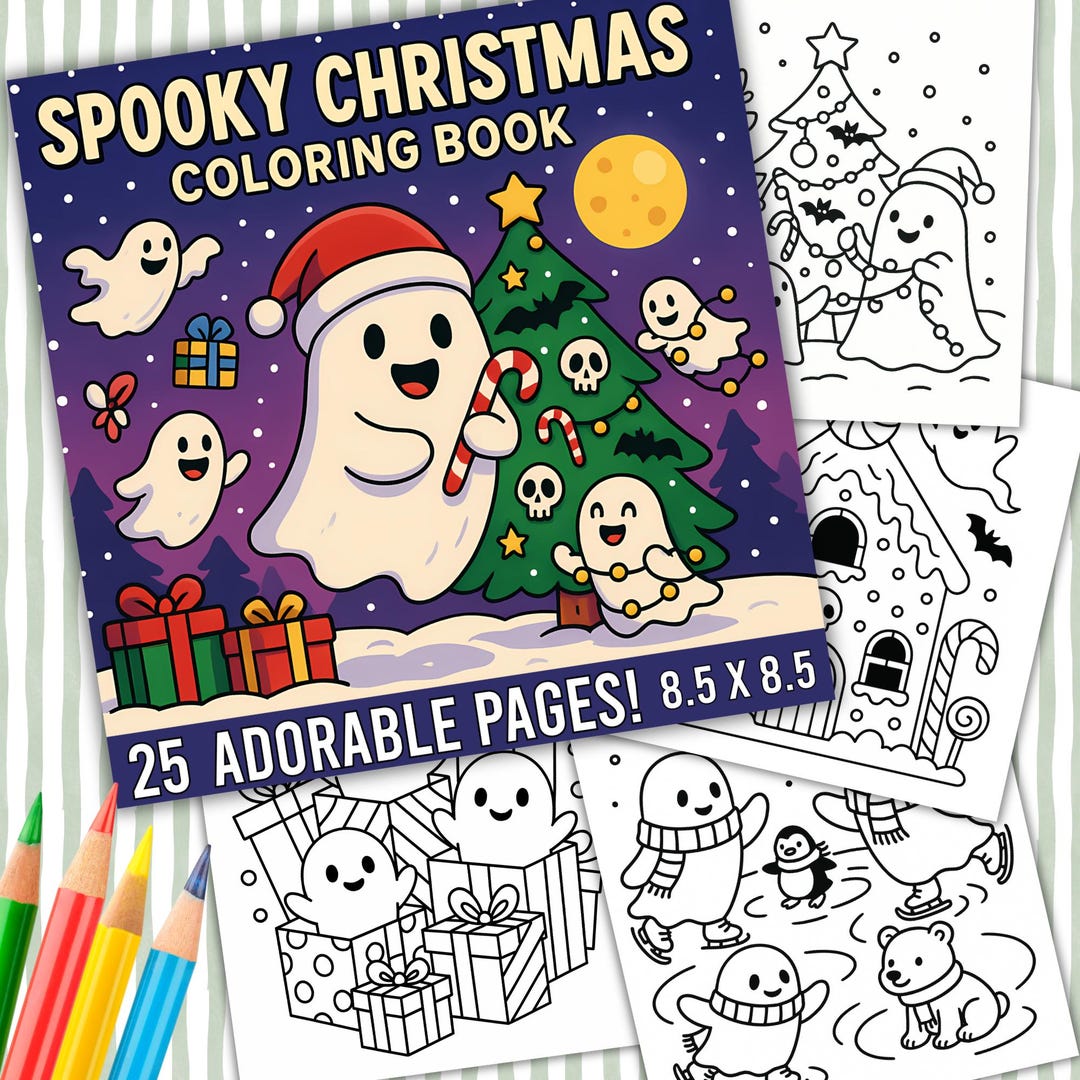 Spooky Christmas Coloring Pages, Cute Ghost Holiday Coloring Sheets ...