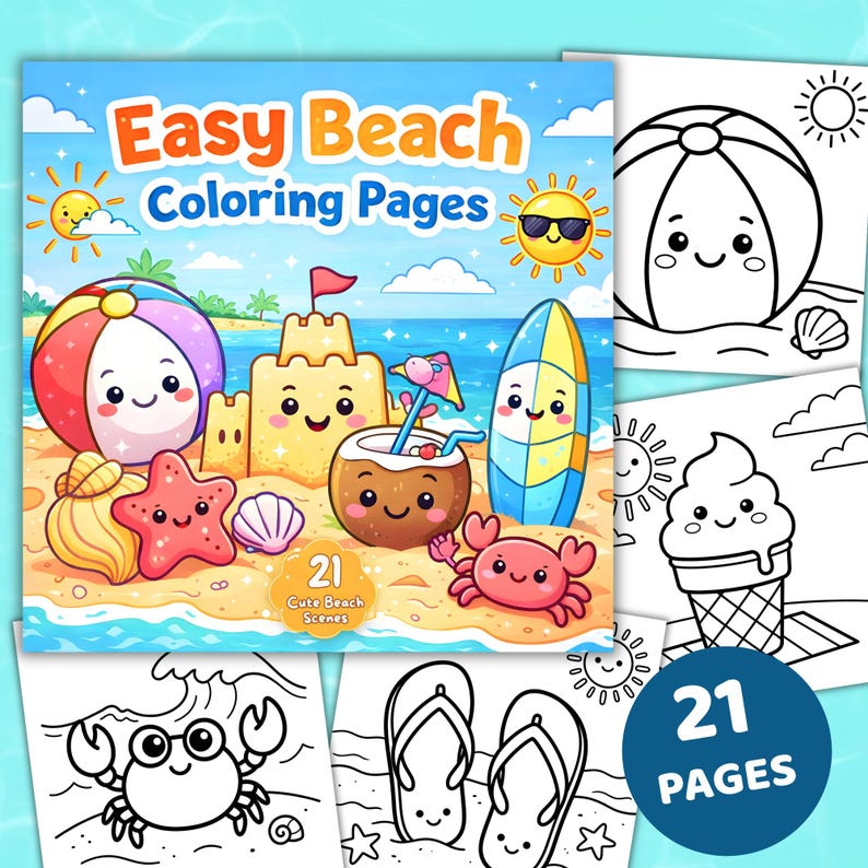 Easy Beach Coloring Pages for Kids, Cute Summer Coloring Pages ...