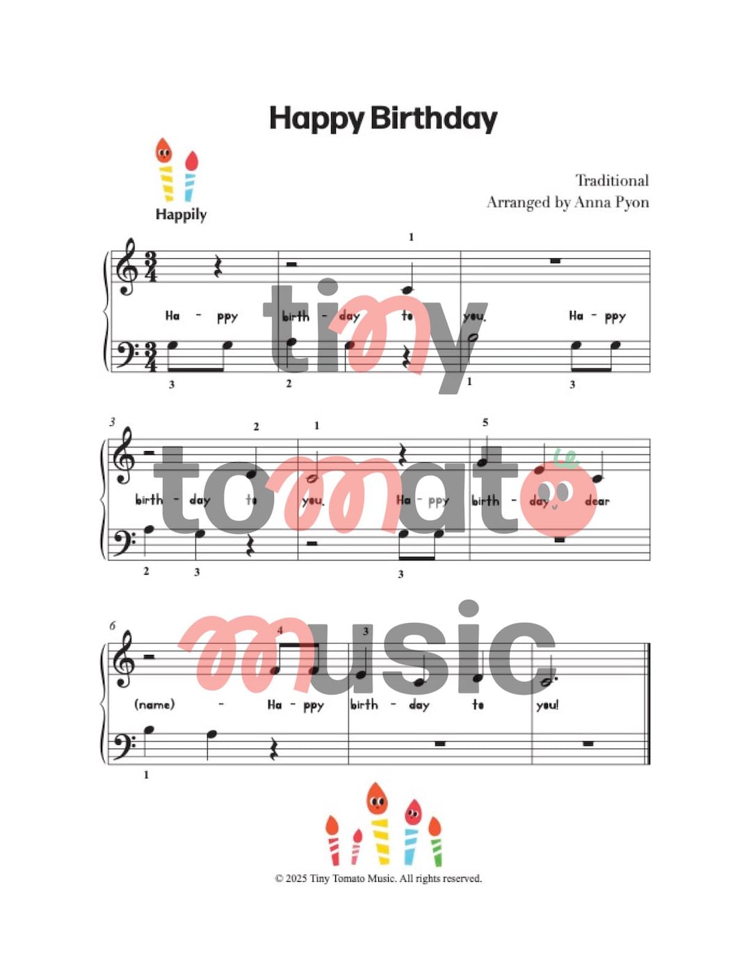 Happy Birthday Easy Piano Sheet Music Digital Download PDF - Etsy UK