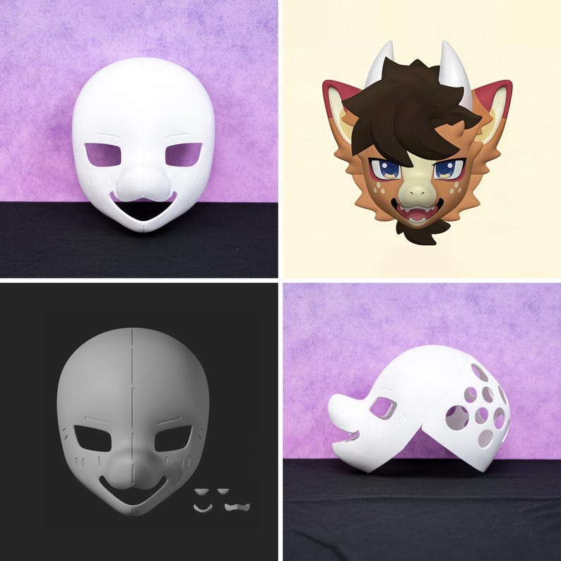 Pony Athlete Fursuit Head Base 3D Printed DIY Mask Blank With Removable ...