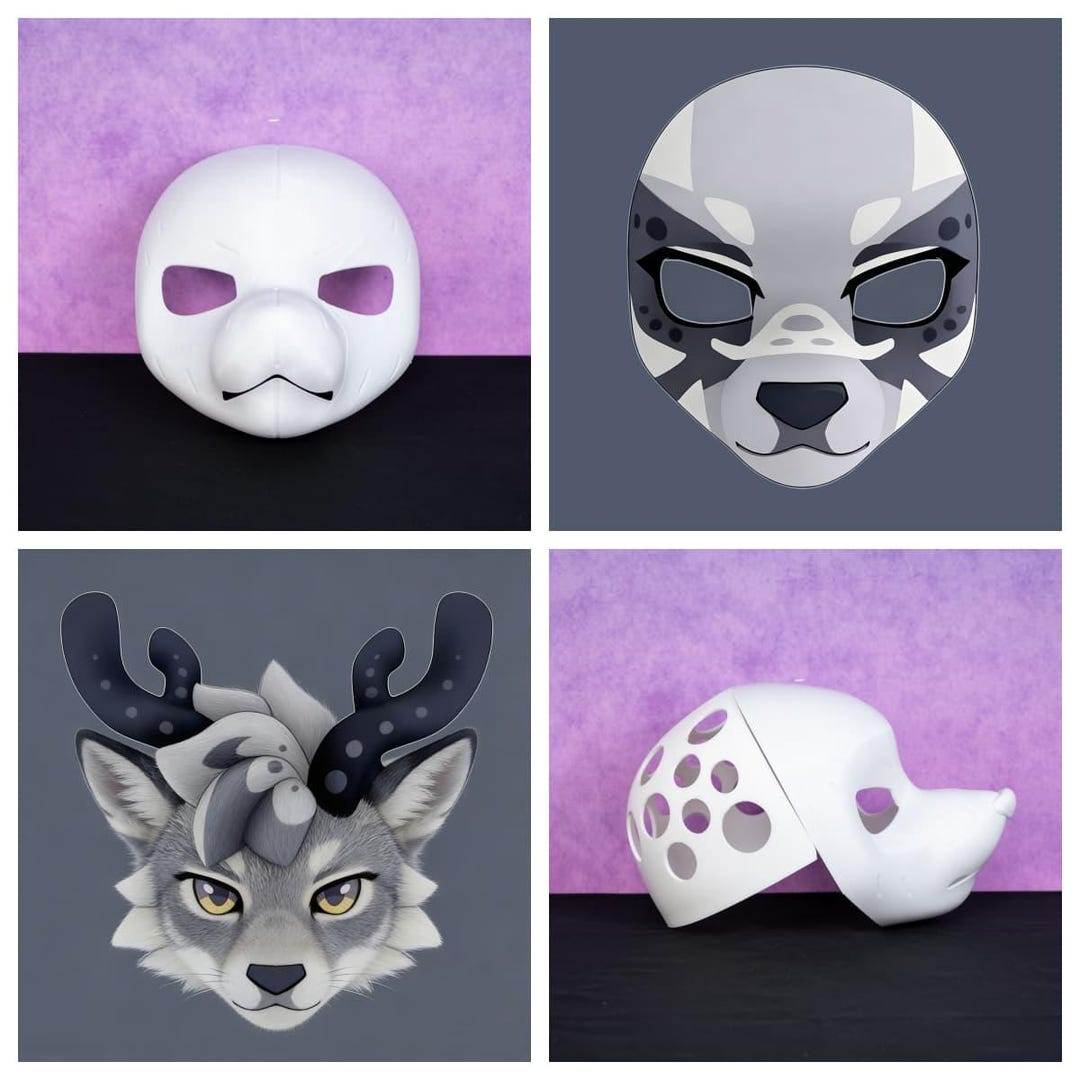 Japanese Kemono Style Furry Head Base 3D Printed DIY Mask Base Short ...