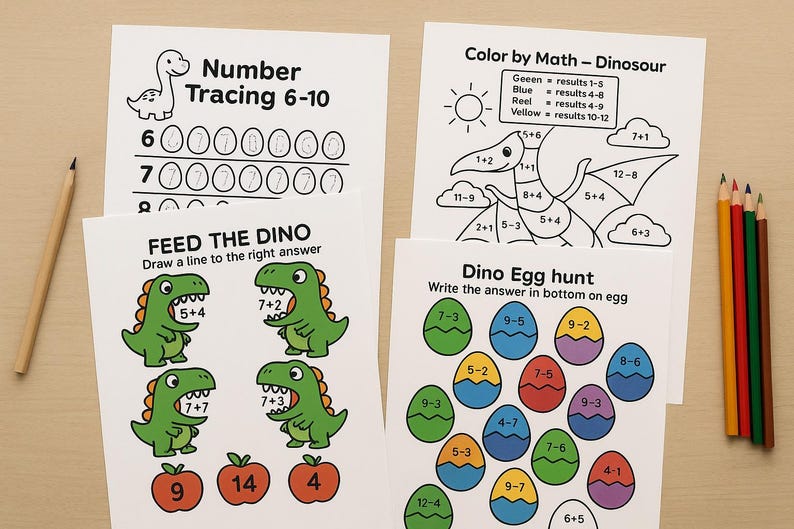 Dino Math Printable Workbook | Number Tracing, Addition & Subtraction ...