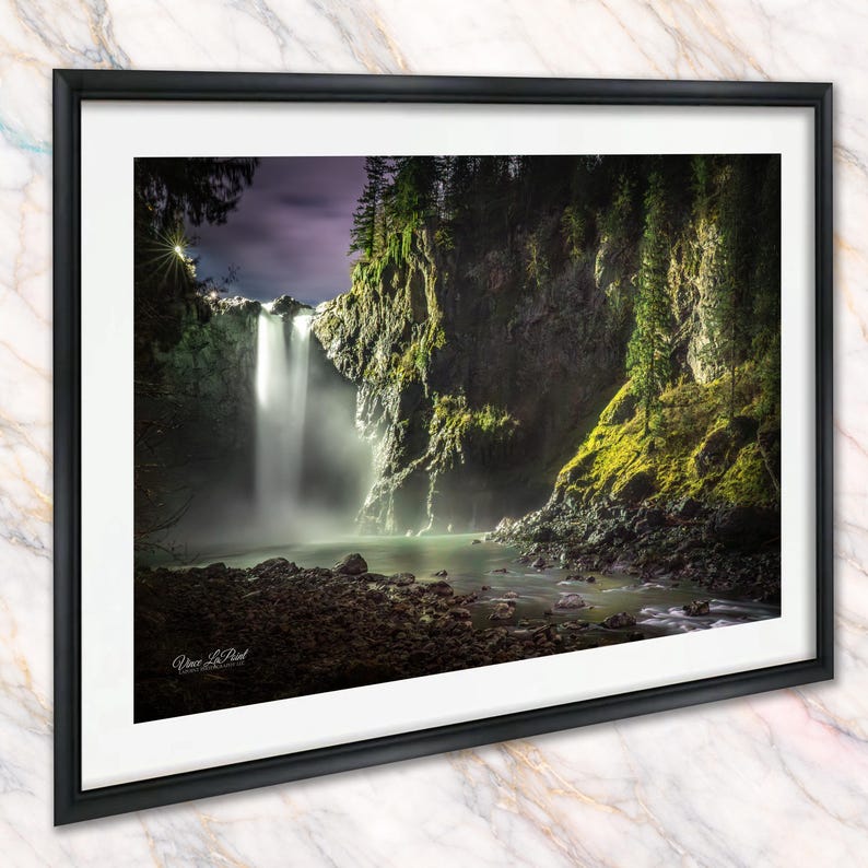 Snoqualmie Falls Full Moon Night Photo Print, Pacific Northwest Wall ...
