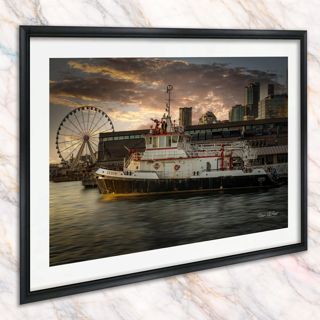 Seattle Fireboat Leschi Photo, Seattle Waterfront Golden Hour Print ...