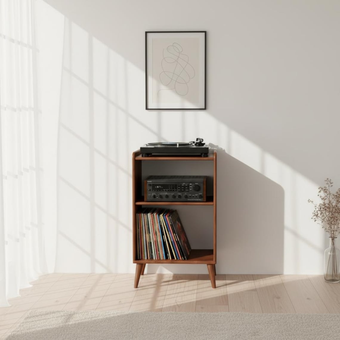 Mid Century Modern Wooden Record Player Stand With Vinyl Storage ...