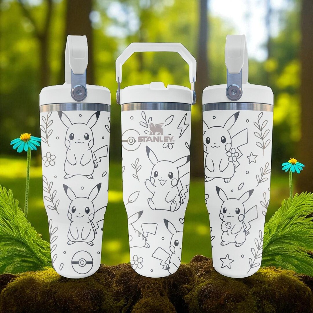 Pikachu Pokémon Engraved Flip Straw Tumbler – Frost White – Cute ...
