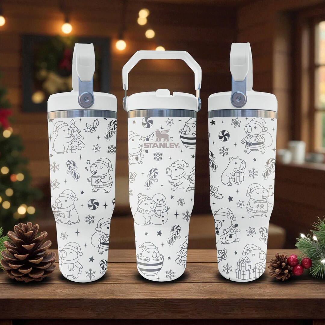 Christmas Capybara Engraved Stanley Flip Straw Tumbler – Cute Holiday ...