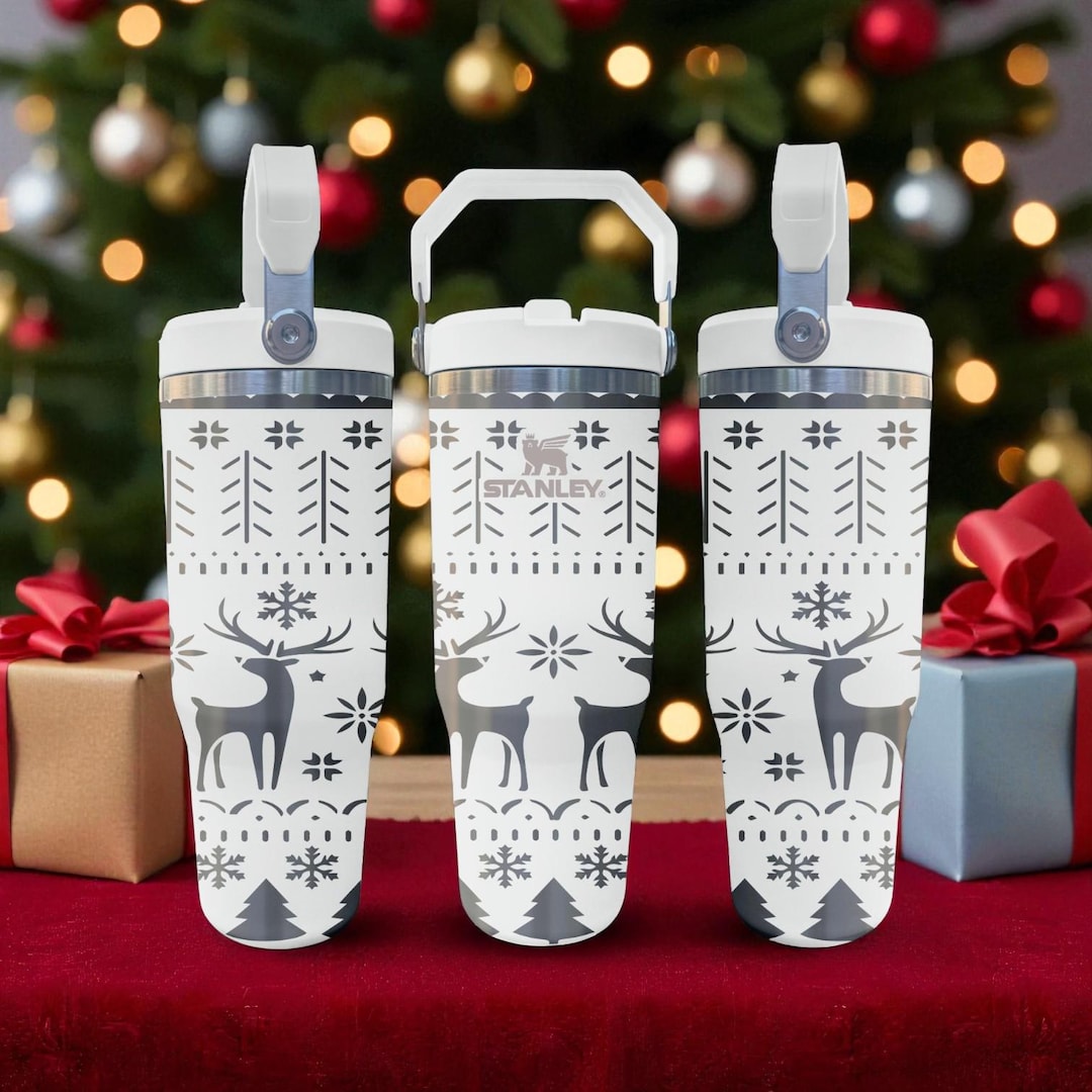 Nordic Reindeer Engraved Flip Straw Tumbler – Frost White – Christmas ...