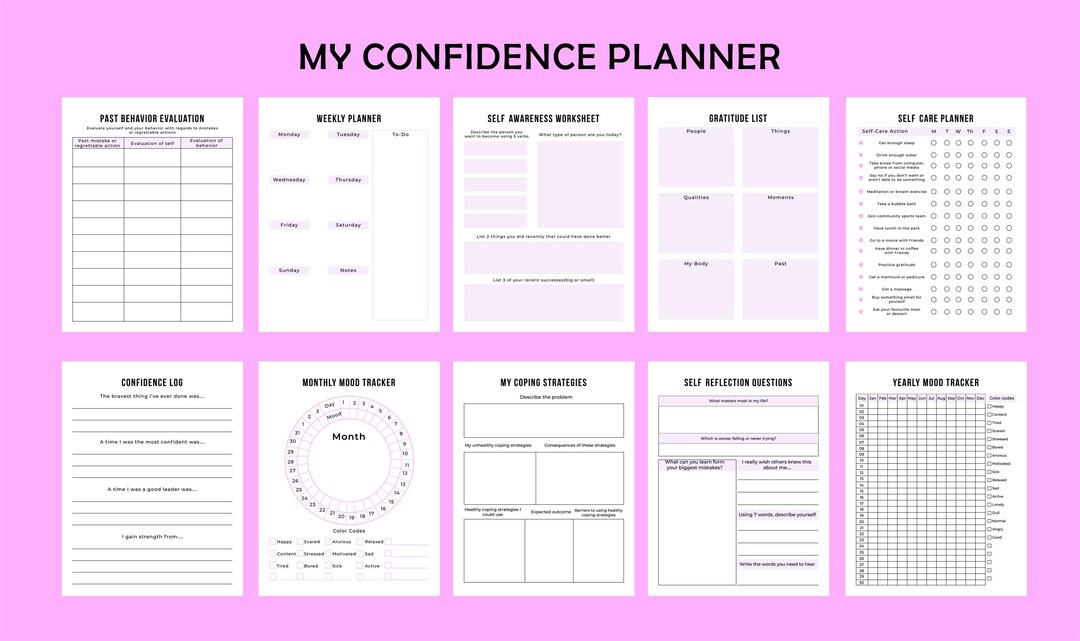 Confidence Planner: Printable Mental Health Journal, Mood Tracker (PDF ...