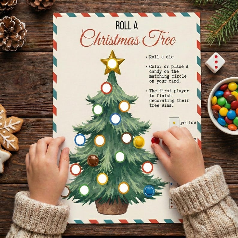 Roll a Christmas Tree Dice Game, Kids Holiday Party Activity, Xmas ...