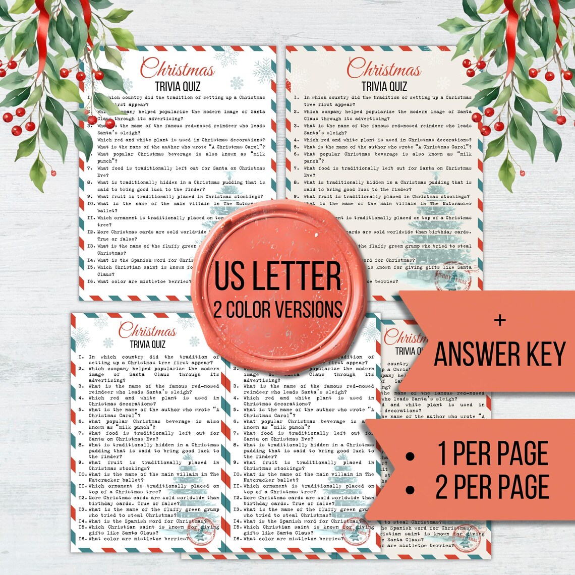 Christmas Trivia Quiz Game | Holiday Party Activity (digital Download ...