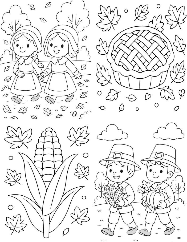 Thanksgiving Pilgrim Coloring Pages for Kids - Fall Printable Activity ...