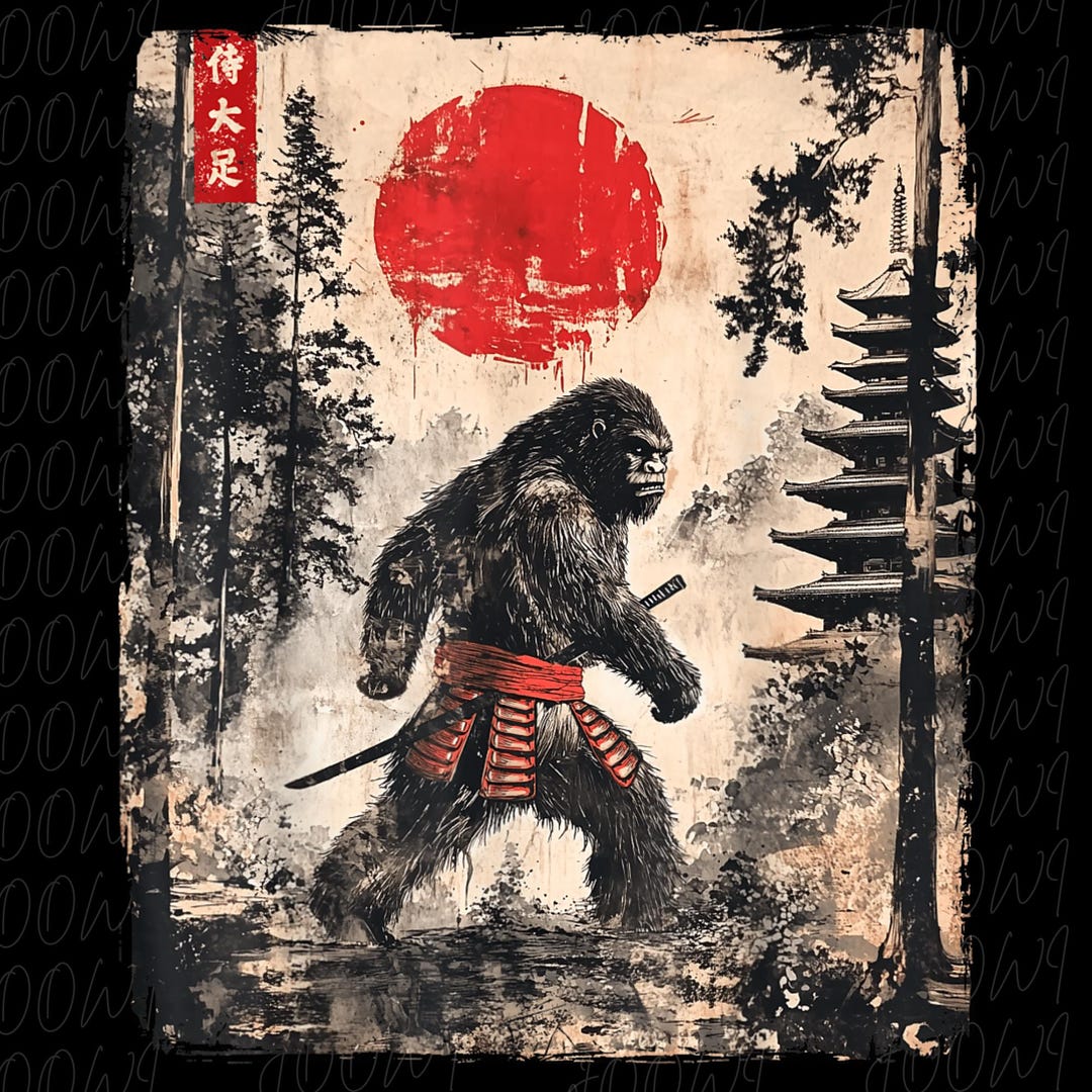 Samurai Bigfoot Japanese Vintage Graphic PNG, Funny Bigfoot T-shirt ...