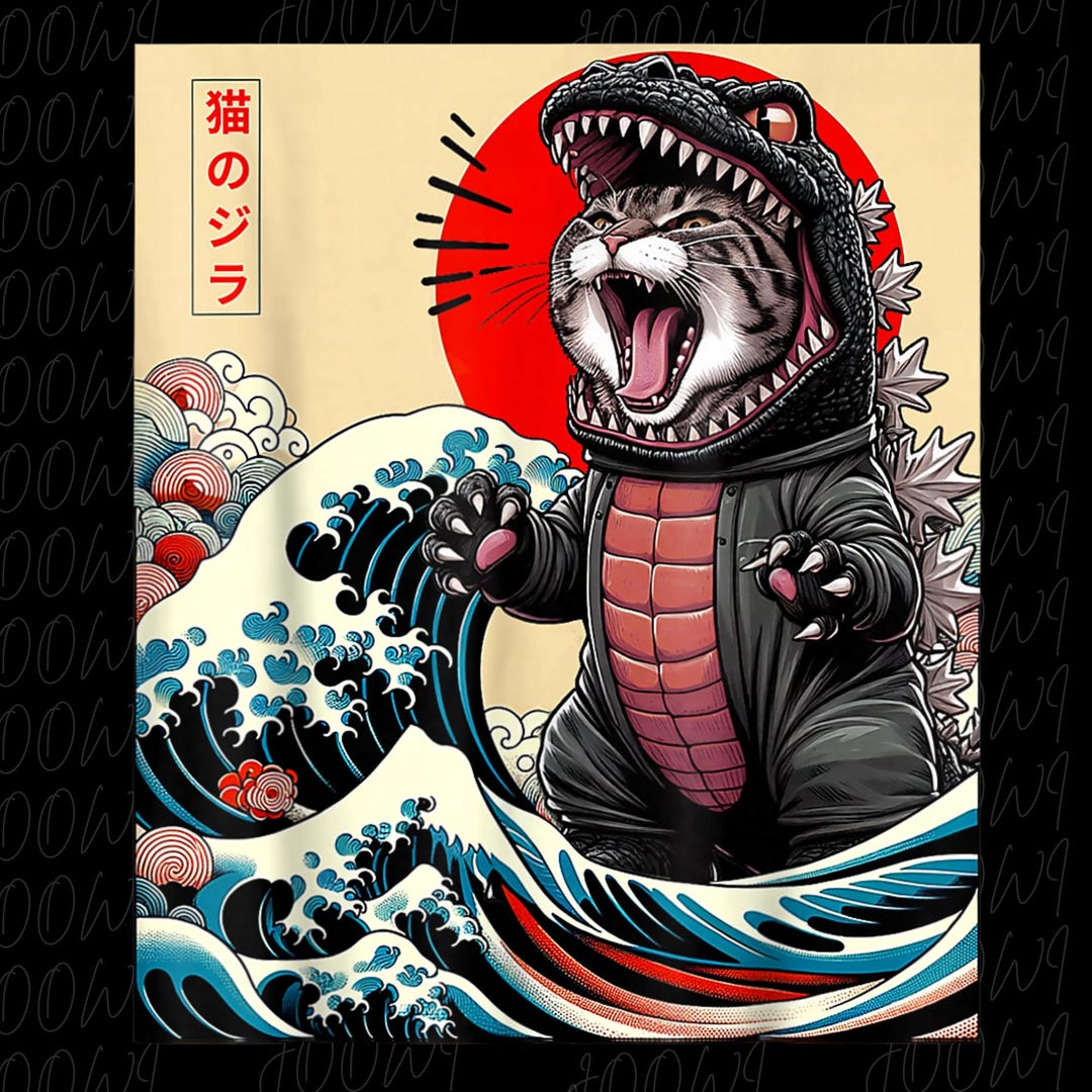 Catzilla Cat Japanese Art PNG, Funny Cat T-shirt Design, Kawaii Cat ...