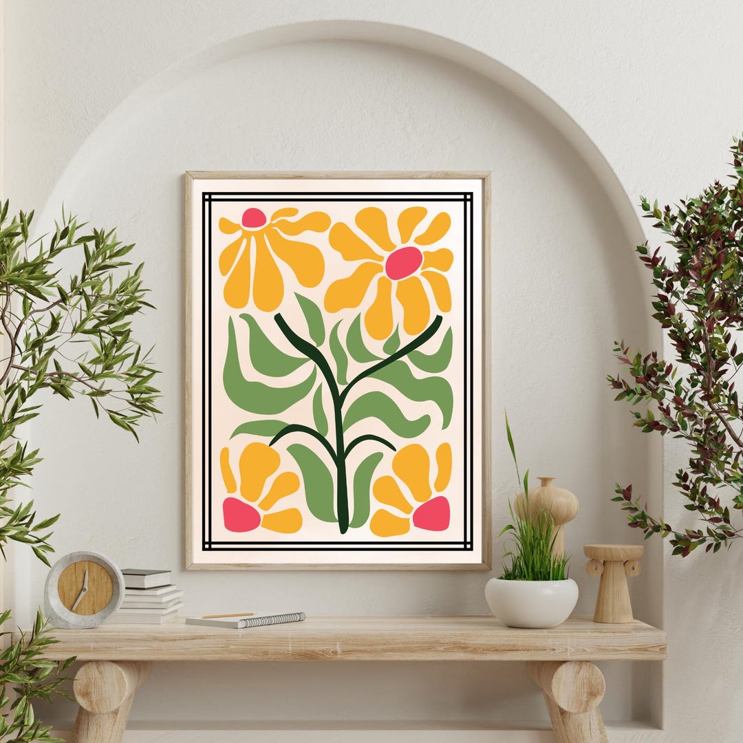 Colorful Floral Wall Art, Abstract Flower Print, Modern Retro Botanical ...