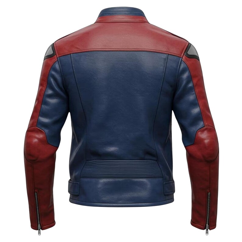 Captain-inspired Red & Blue Leather Biker Jacket , Superhero Cosplay ...