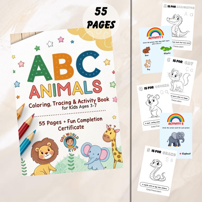 ABC Animals Coloring, Tracing & Activity Book: Fun Alphabet Learning ...