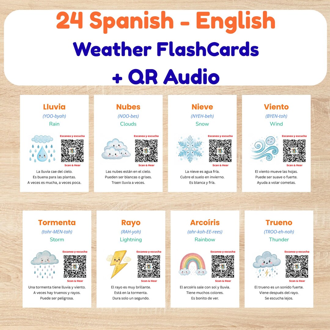 Bilingual Spanish English Weather Flashcards for Kids | Printable ...