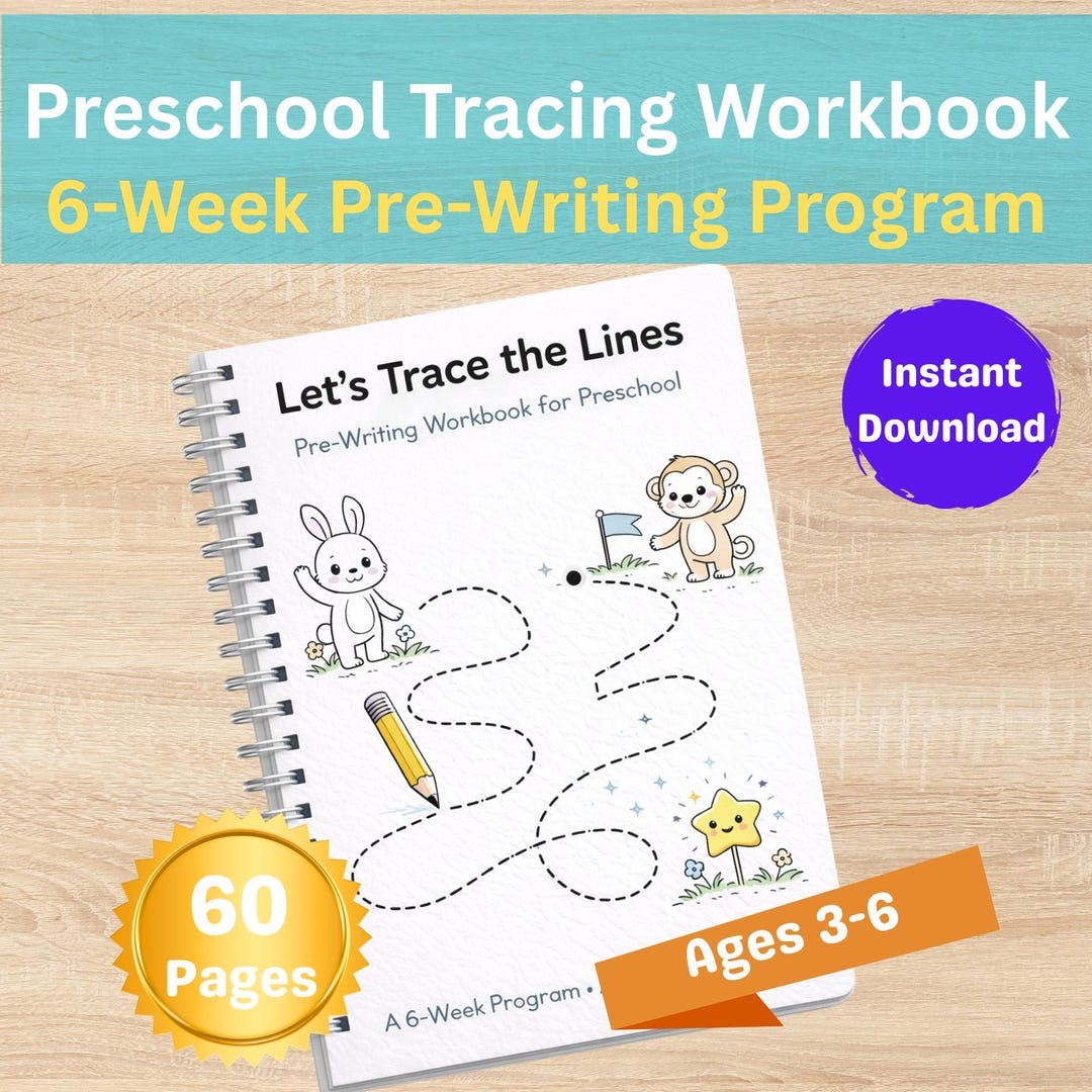 Preschool Pre Writing Workbook Printable – 60 Page Tracing Practice for ...