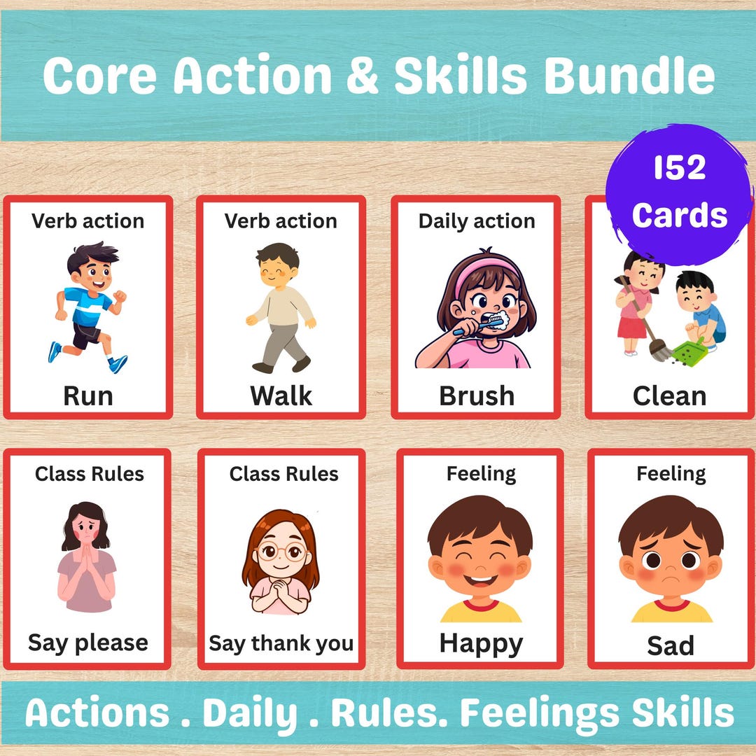 Action Verb Cards for Kids | 152 Printable Visual Learning Cards for ...