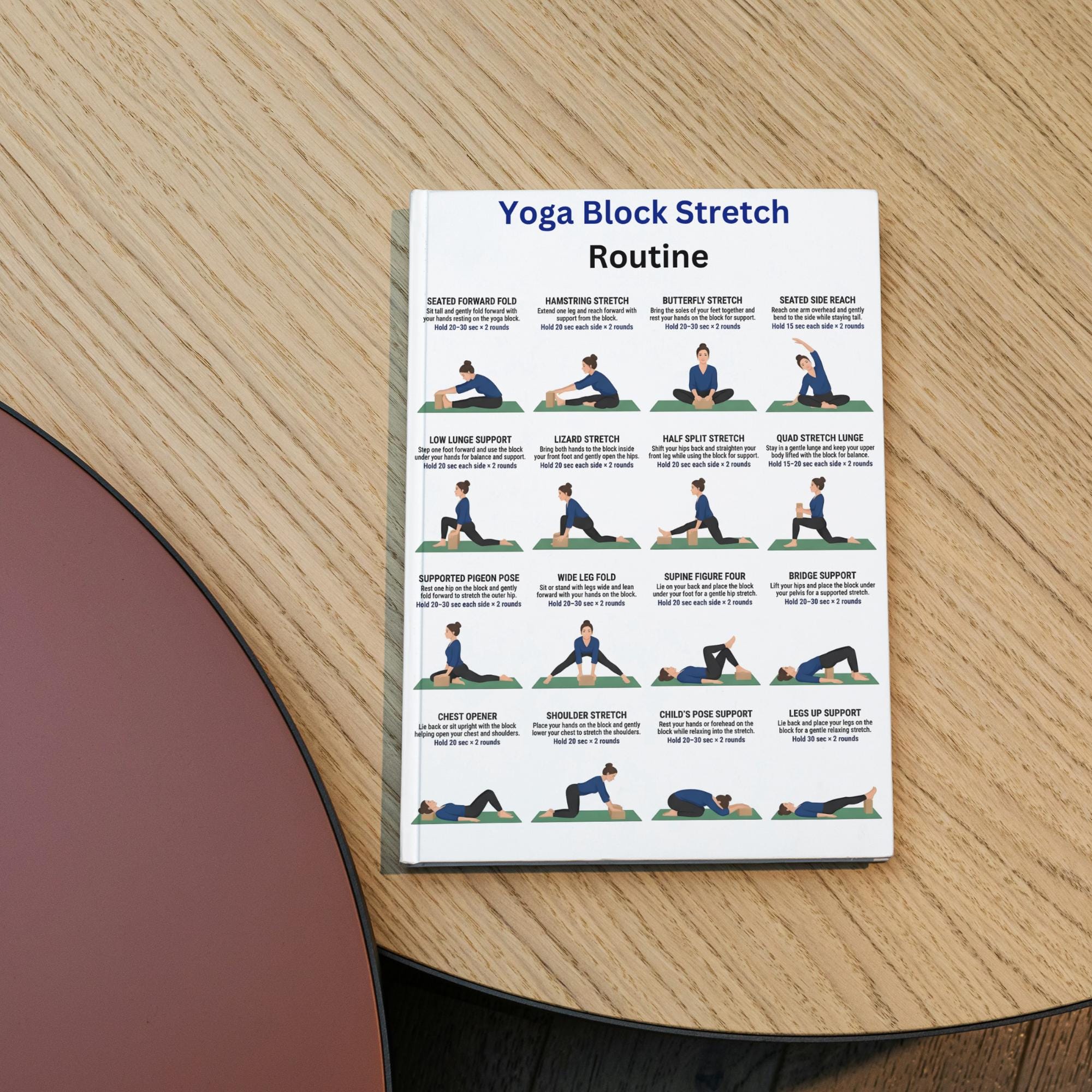 Yoga Block Stretch Chart Printable, 16 Full Body Stretches, Flexibility ...
