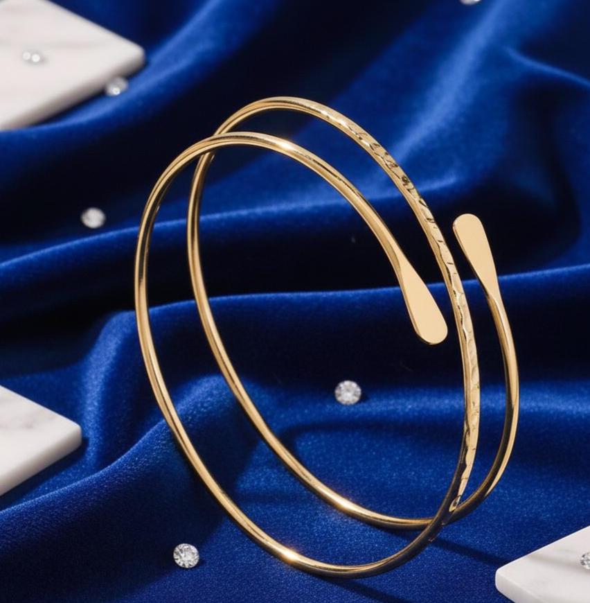 Minimalist Gold Tone Upper Arm Cuff Bracelet | Adjustable Layered Coil ...