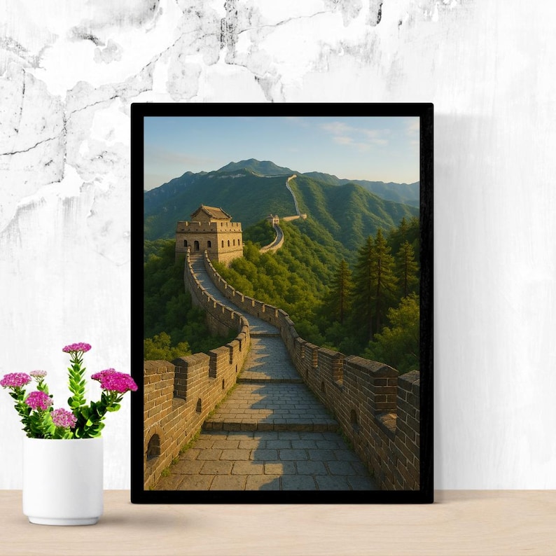 Great Wall Ascent Framed Canvas | Iconic China Landmark Art | Lush ...