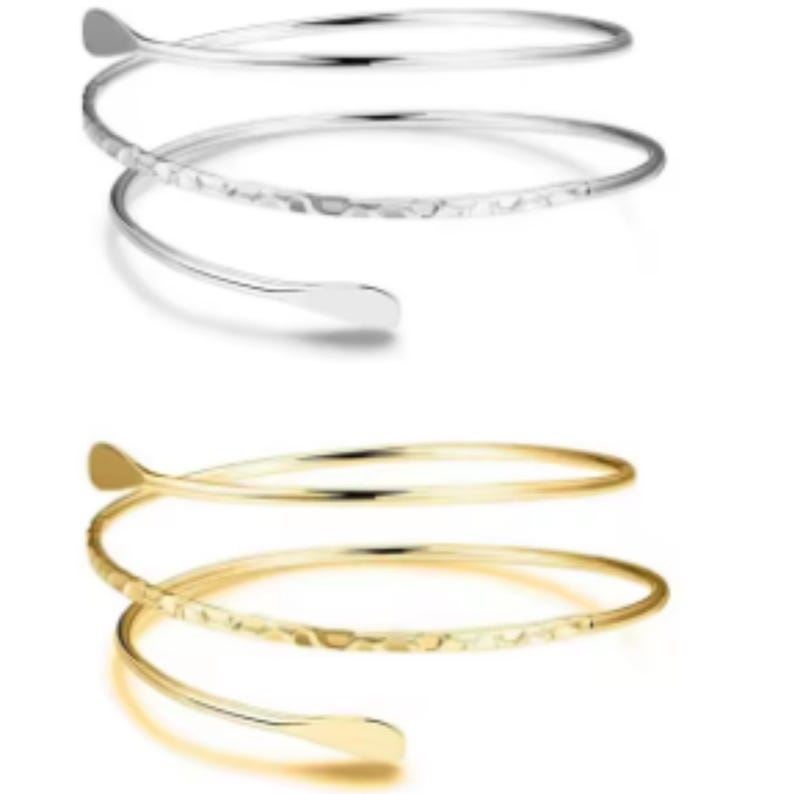 Minimalist Gold Tone Upper Arm Cuff Bracelet | Adjustable Layered Coil ...