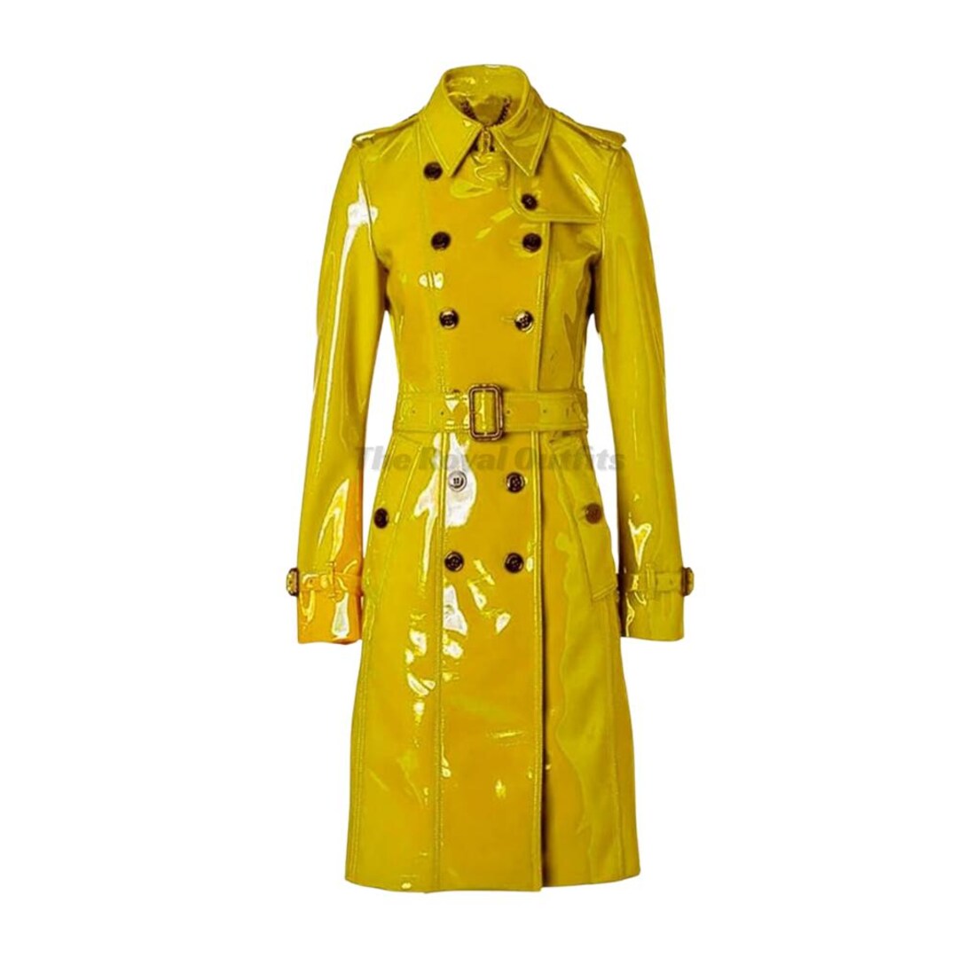 Handmade Yellow Patent PVC Trench Coat | Gothic Vegan Leather Belted ...